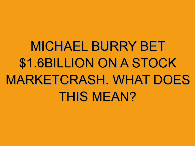 MICHAEL BURRY BET $1.6BILLION ON A STOCK MARKETCRASH. WHAT DOES THIS ...